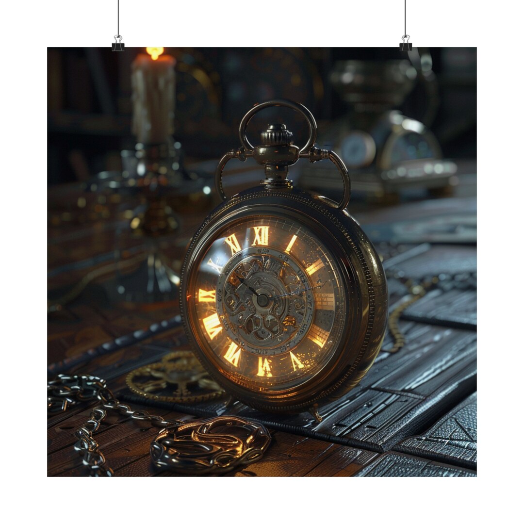 Vintage Pocket Watch Poster, Matte Finish Art Print, Atmospheric Home ...