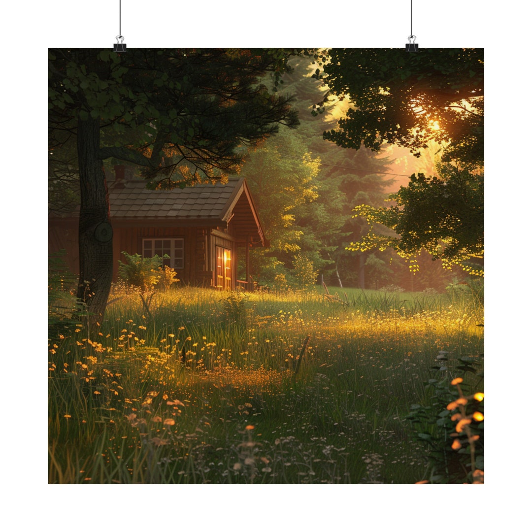 Rustic Cabin Art Print - Tranquil Summer Retreat With Matte Finish ...