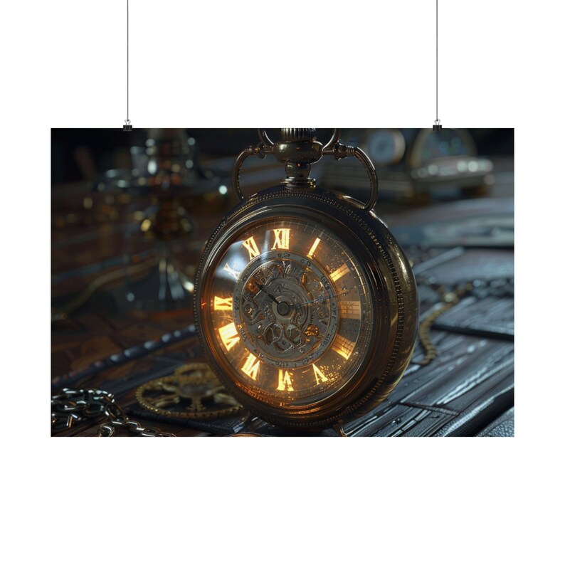 Vintage Pocket Watch Poster, Matte Finish Art Print, Atmospheric Home ...