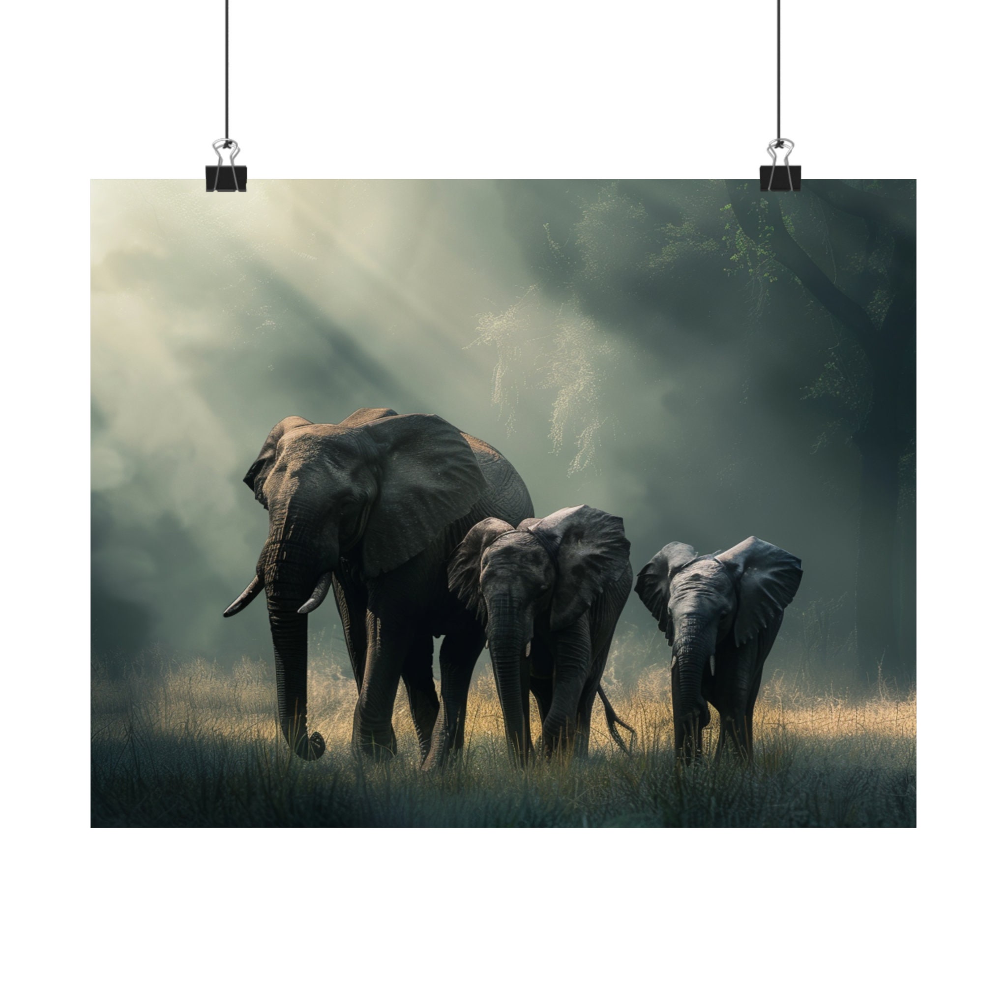 Elephant Family Poster - Matte Finish Atmospheric Wall Art for Home ...