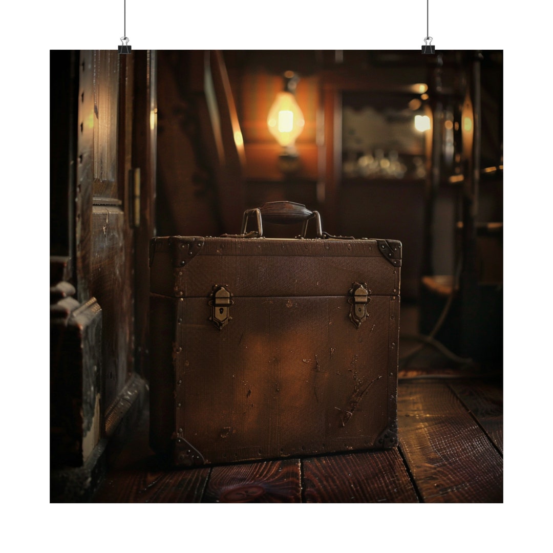 Elegant Matte Poster of Vintage Briefcase, Atmospheric Lighting Art ...