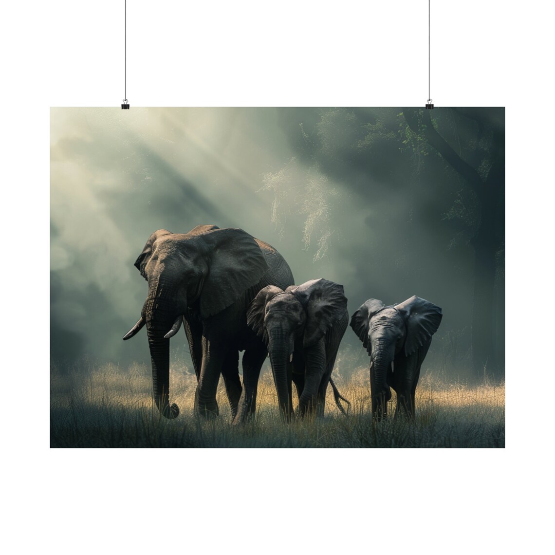 Elephant Family Poster - Matte Finish Atmospheric Wall Art for Home ...