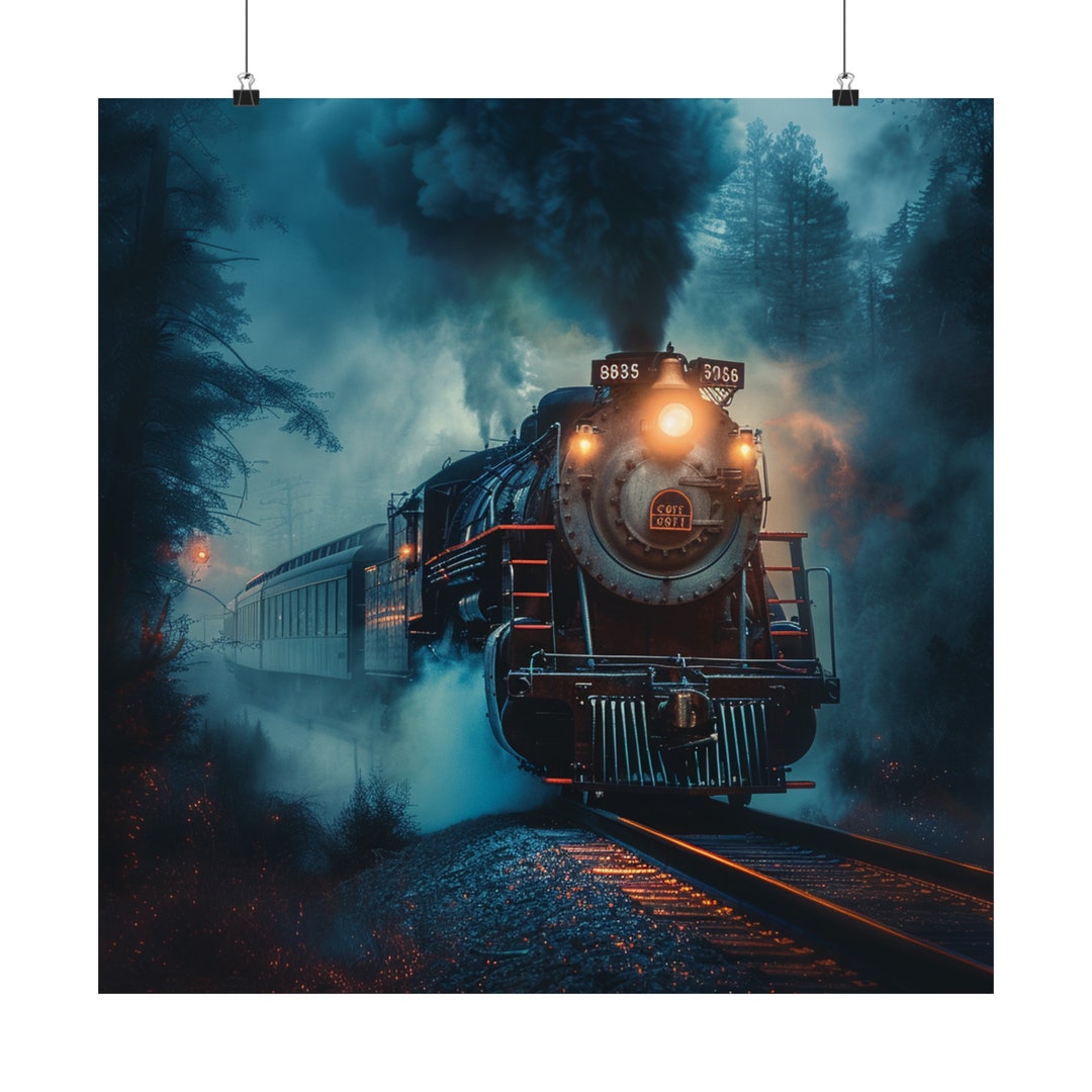 Matte Train Poster Ambient Lighting, Modern Railroad Art Print, Unique ...