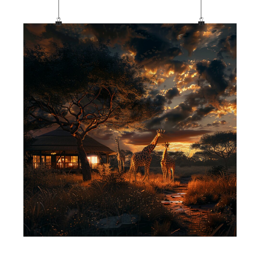 African Safari Poster, Atmospheric Matte Finish Artwork, Home Decor ...