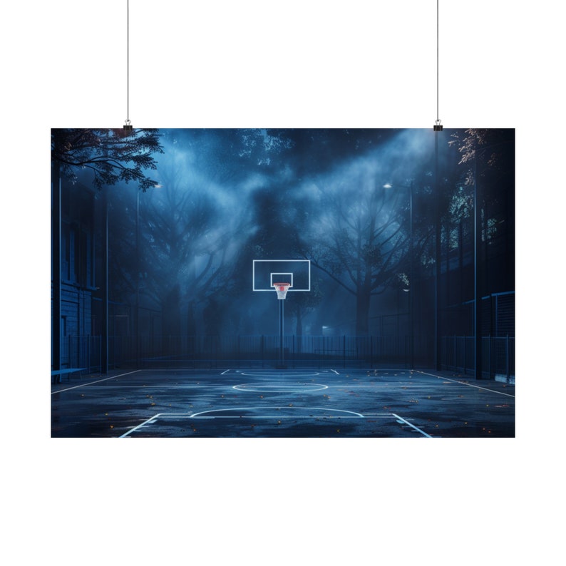 Basketball Court Art Print, Moody Lighting Decor, Matte Poster for ...