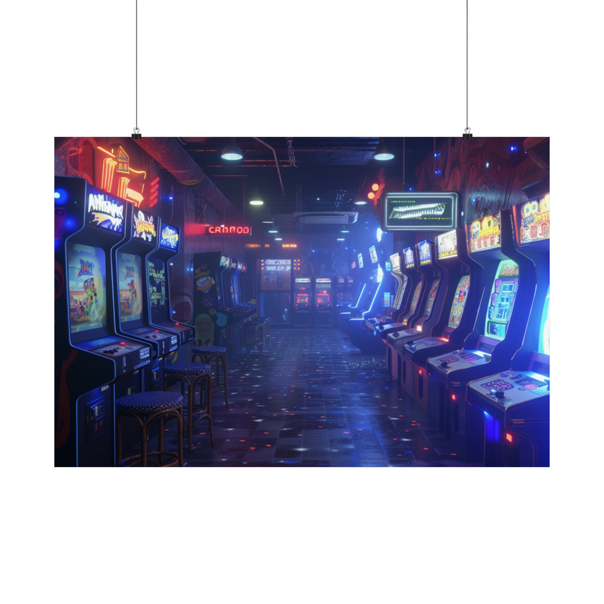 Vintage Arcade Matte Poster, Atmospheric Gaming Room Art, Retro Decor ...