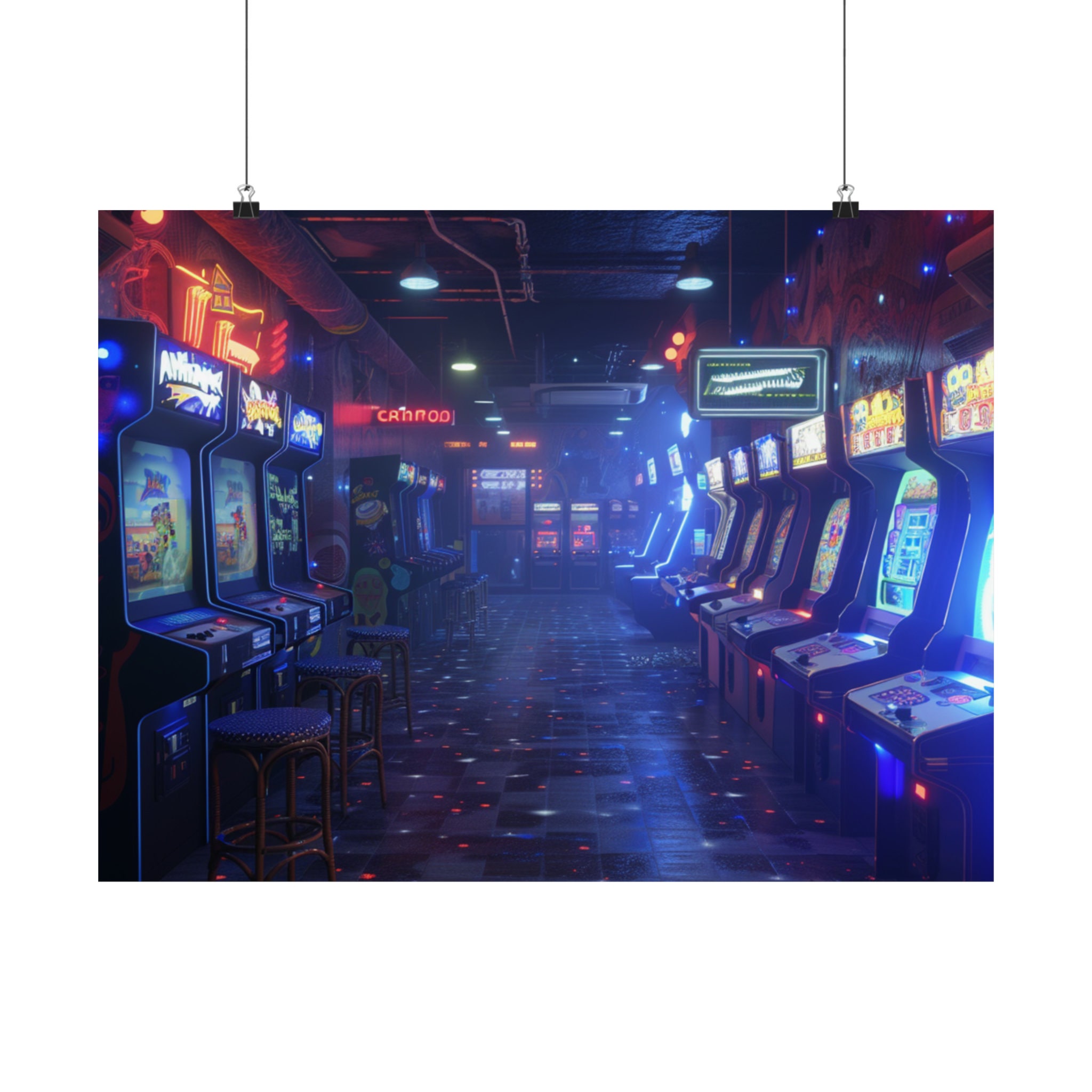 Vintage Arcade Matte Poster, Atmospheric Gaming Room Art, Retro Decor ...