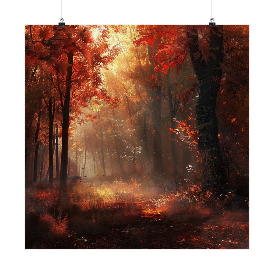 Autumn Foliage Poster, Matte Finish Atmospheric Lighting Wall Art, Cozy ...