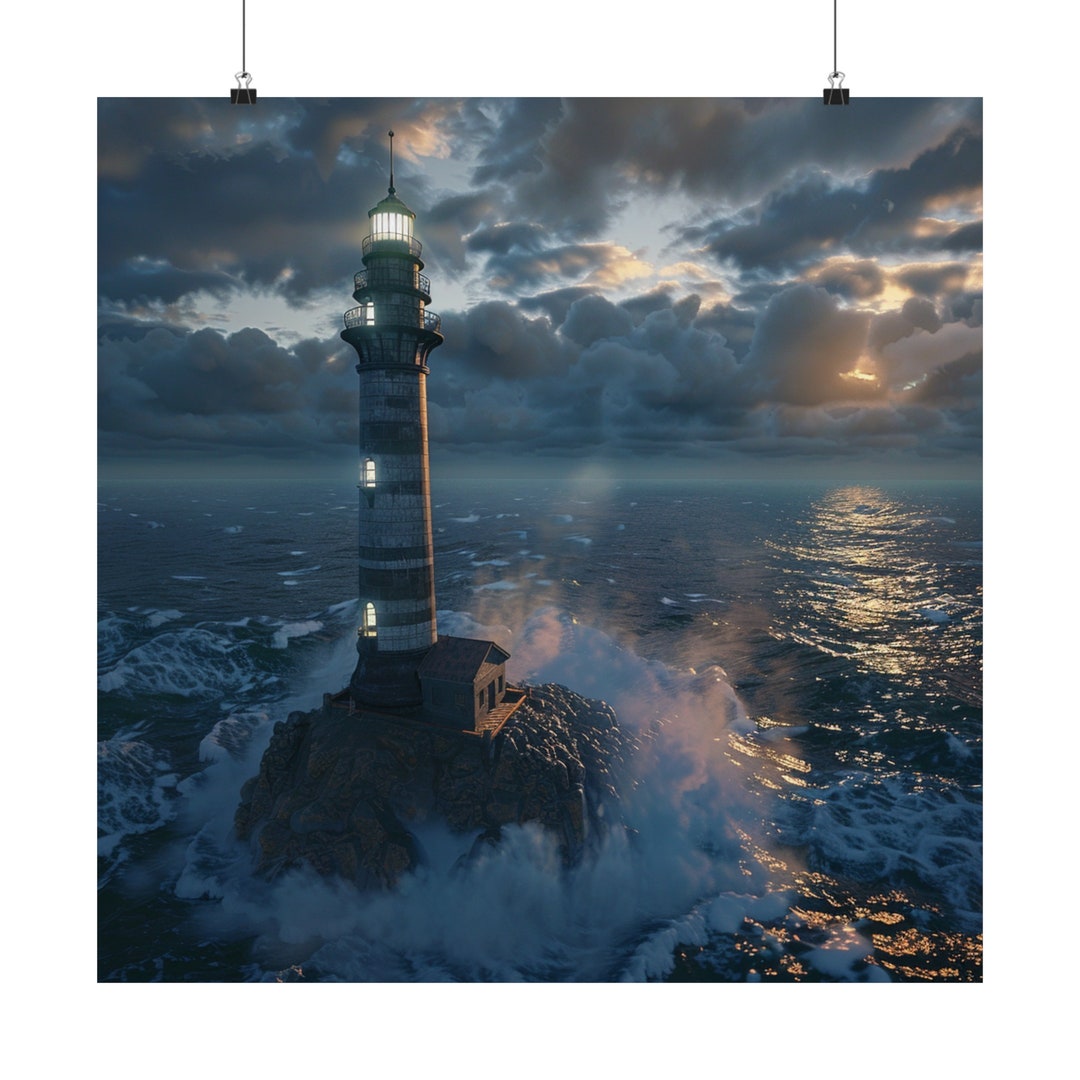 Atmospheric Lighthouse Wall Art, Relaxing Beach Scene, Coastal Decor ...