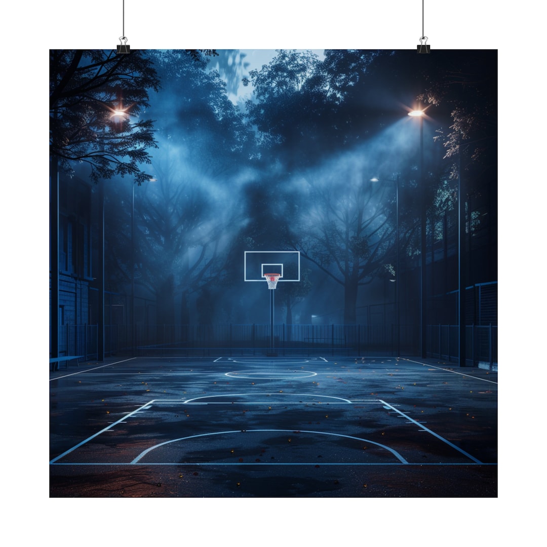 Basketball Court Art Print, Moody Lighting Decor, Matte Poster for ...