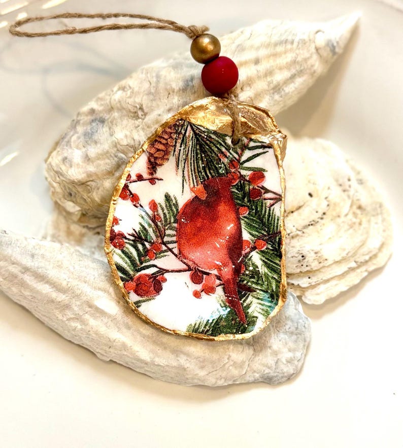 Cardinal Oyster Shell Ornament - Etsy