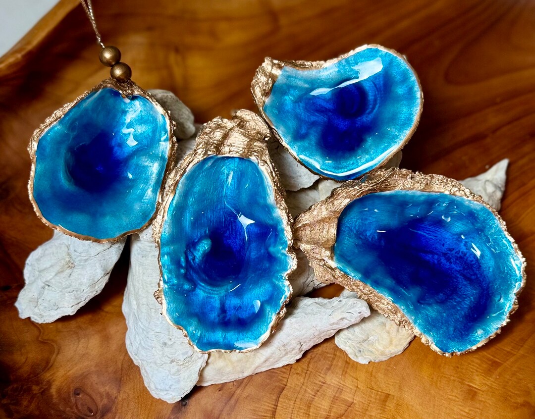 Peacock Blue Oyster Shell Ornament or Trinket Dish - Etsy