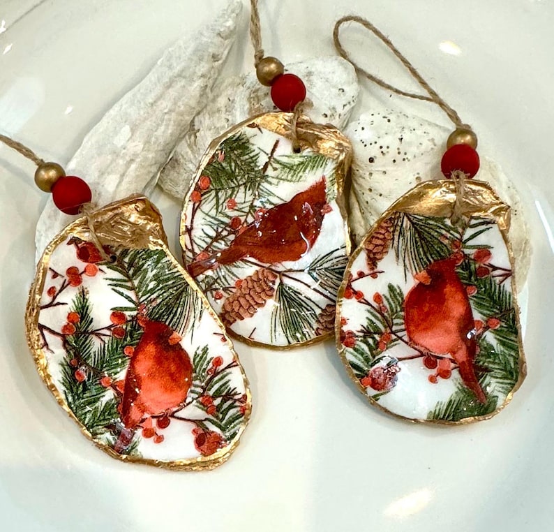 Cardinal Oyster Shell Ornament - Etsy