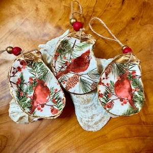 Cardinal Oyster Shell Ornament - Etsy