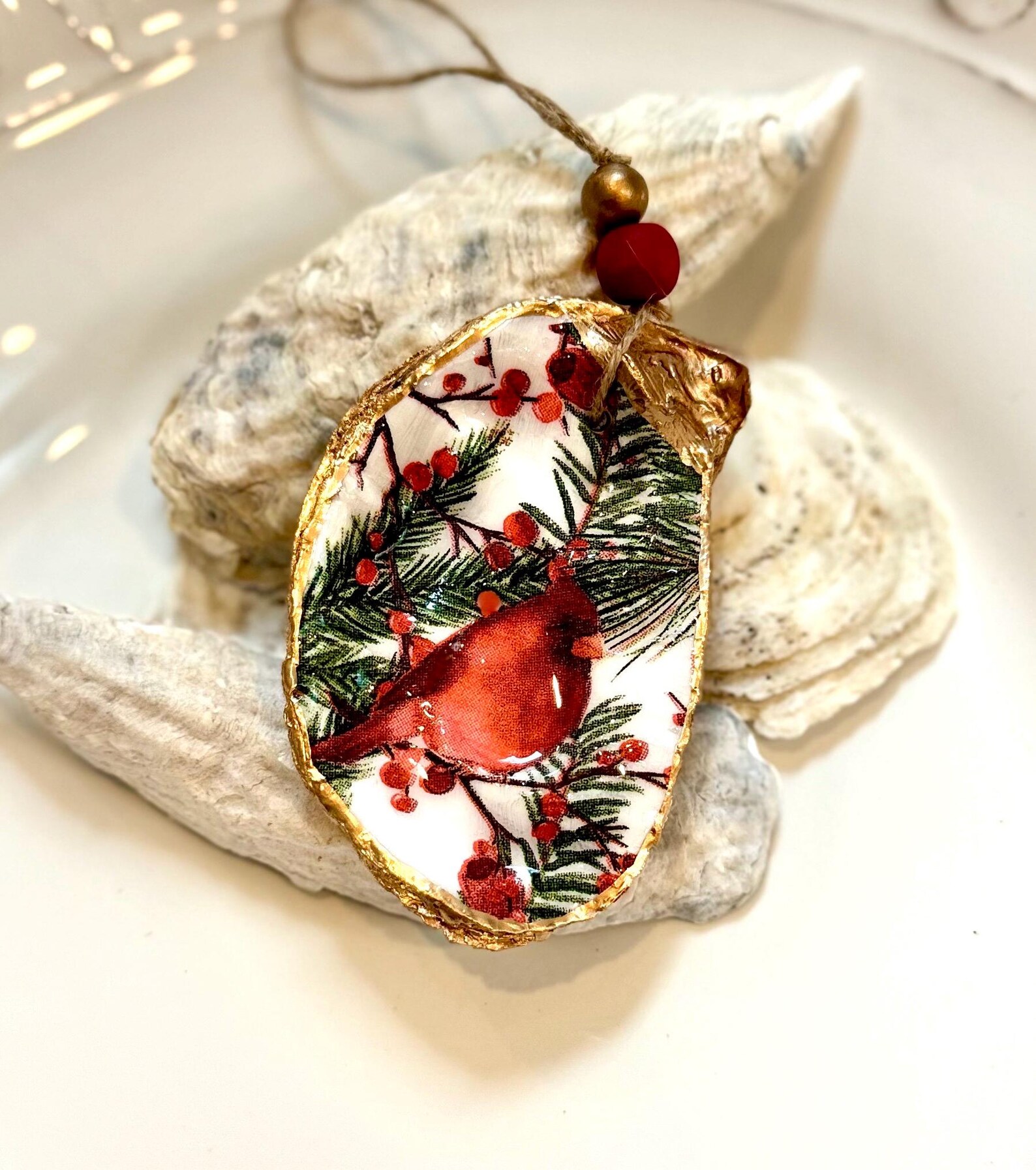 Cardinal Oyster Shell Ornament - Etsy