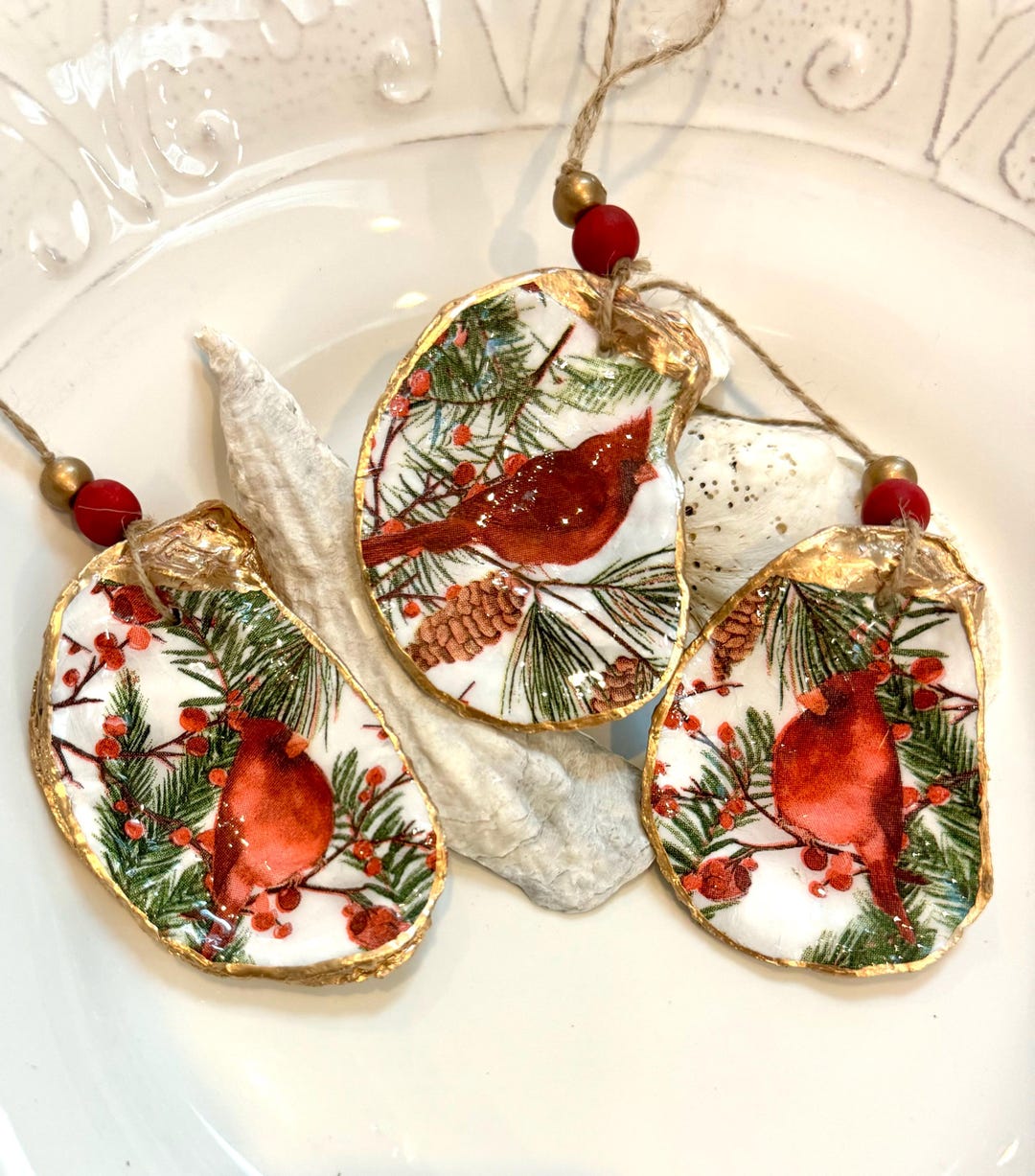 Cardinal Oyster Shell Ornament - Etsy