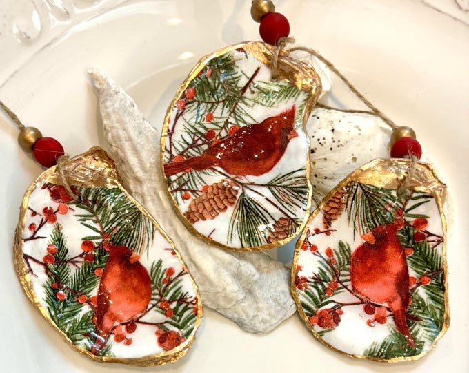 Cardinal Oyster Shell Ornament - Etsy