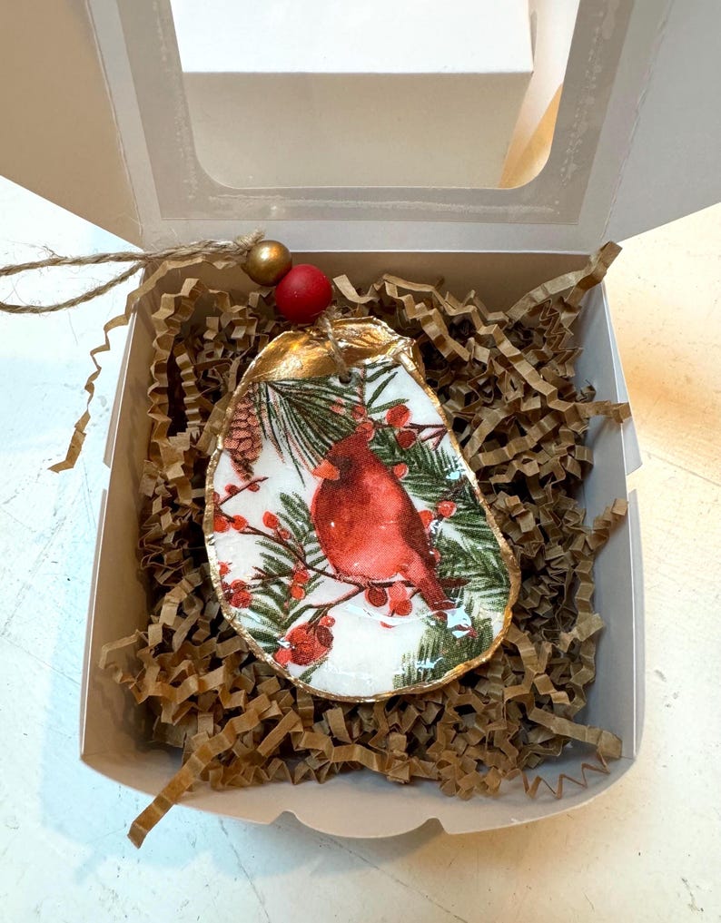 Cardinal Oyster Shell Ornament - Etsy