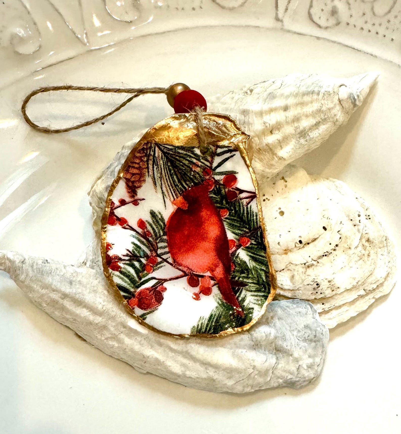 Cardinal Oyster Shell Ornament - Etsy