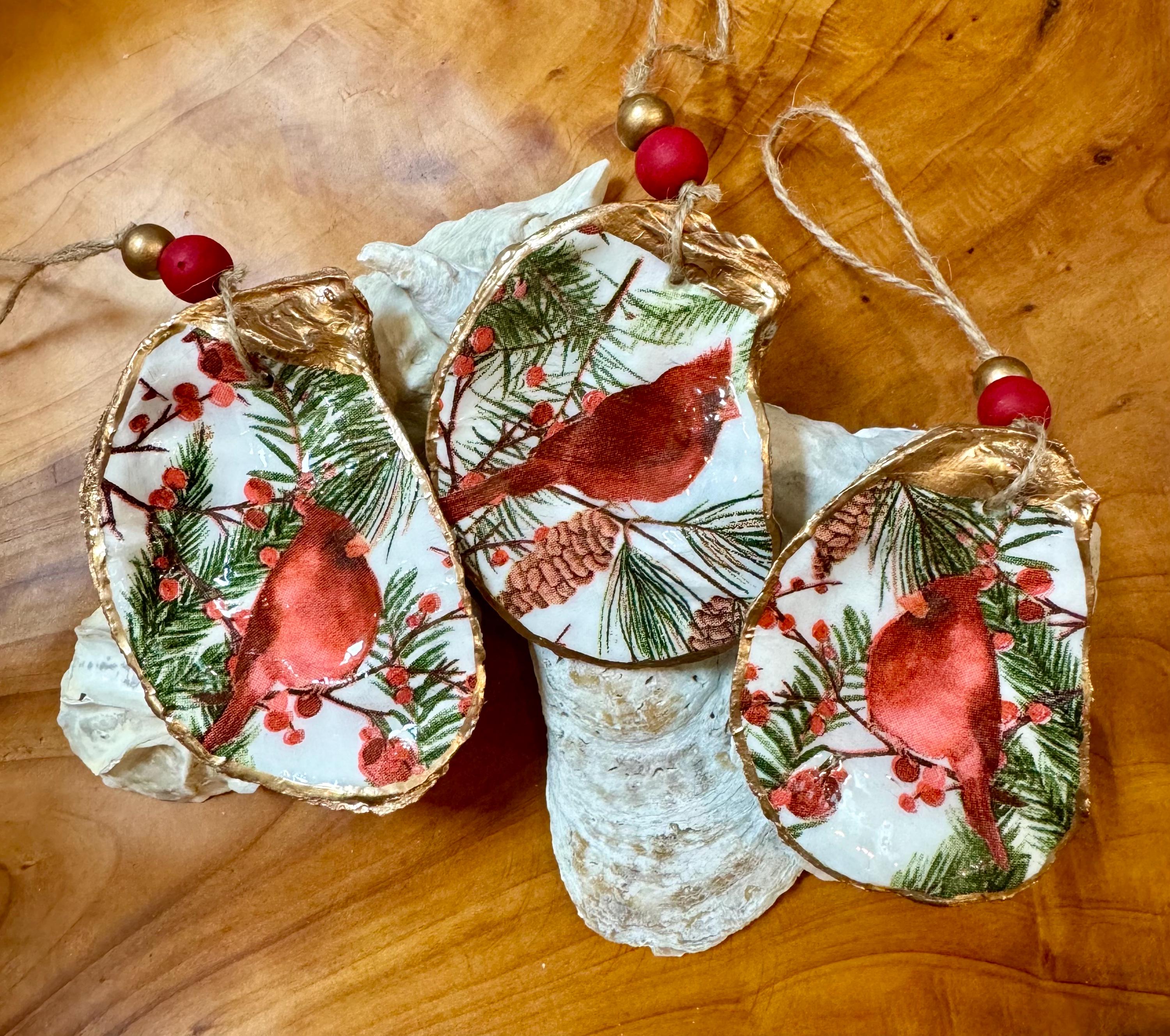 Cardinal Oyster Shell Ornament - Etsy