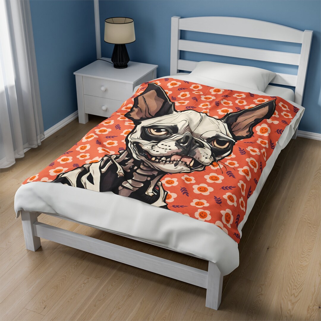 Gothic, Skeleton, Boston Terrier, Dog, Puppy, Velveteen Plush Blanket ...