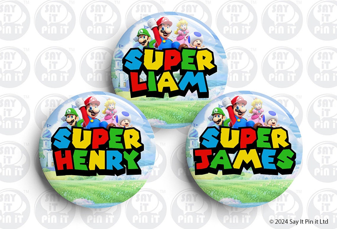 Mario Theme Custom Name Badge Custom Name Badge 50mm/2 Inch Button Pin ...