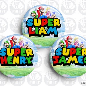Mario Theme Custom Name Badge Custom Name Badge 50mm/2 Inch Button Pin ...