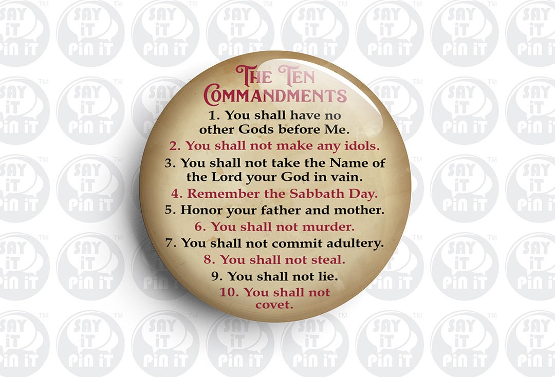 The Ten Commandments 50mm/2 Inch Button Pin Backed Badge / Fridge ...