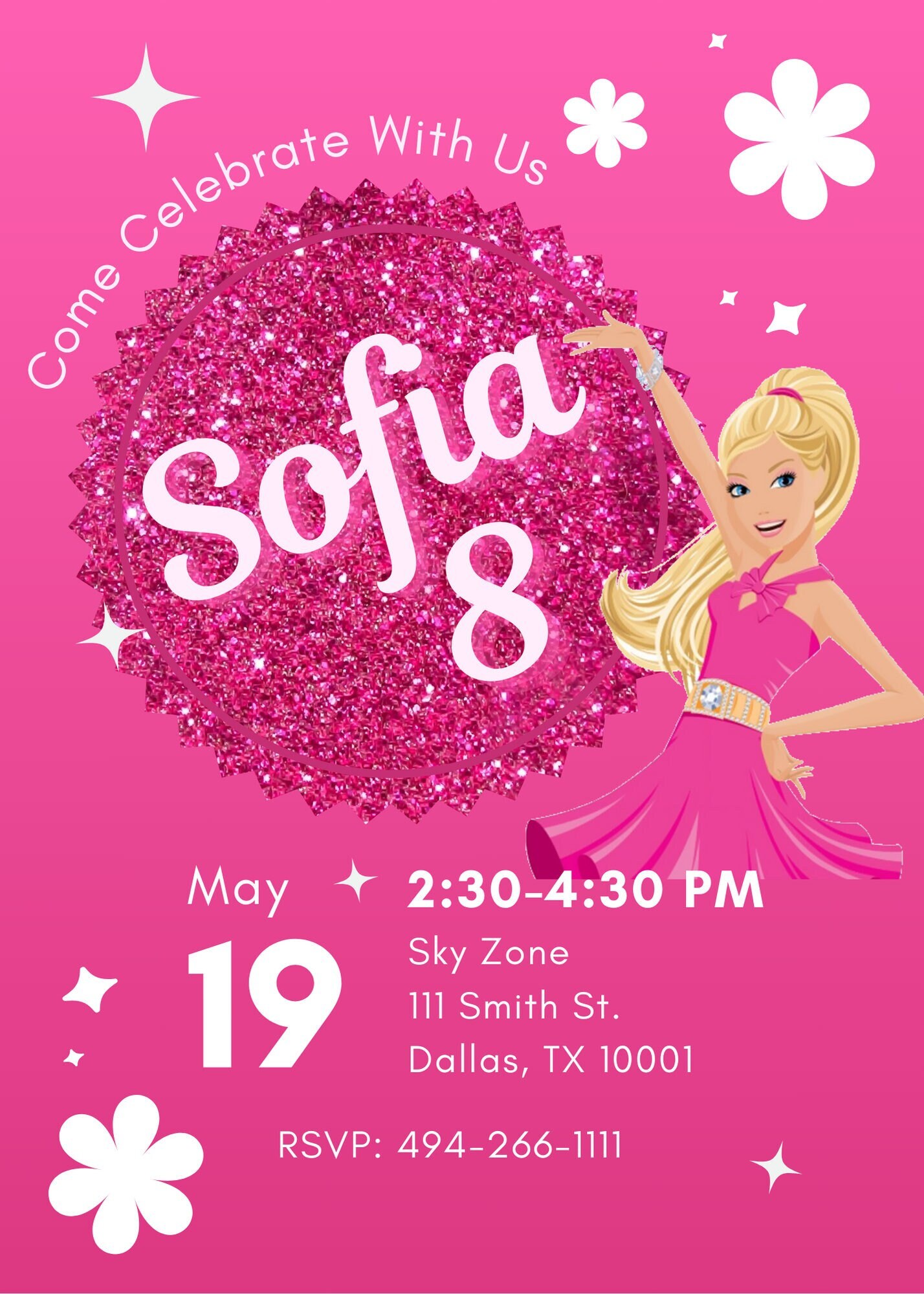 Pink Glitter Invitation, Barbi Invitation, Girls Birthday Invite, Doll ...