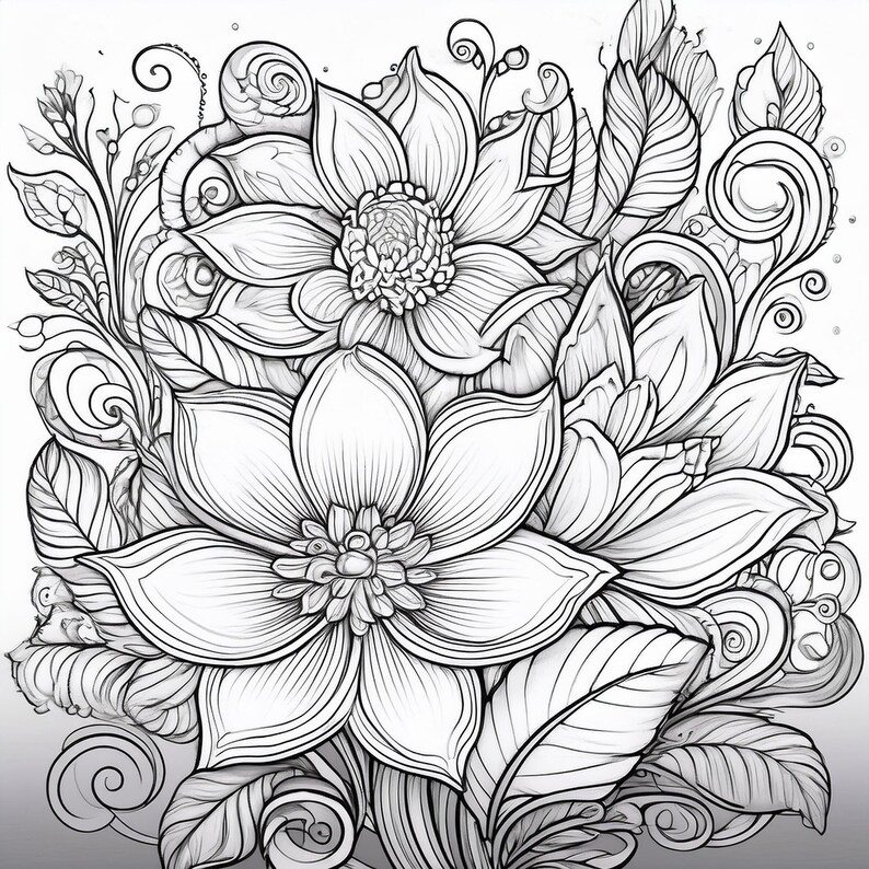 Floral Colouring Book Suitable for All Ages Digital Use and Printable ...