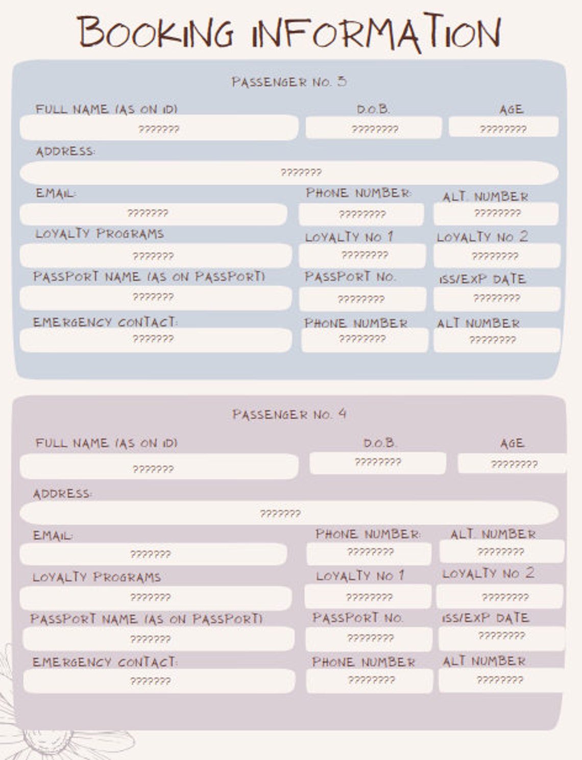 Travel Agent Booking Form Easy Fillable - Etsy