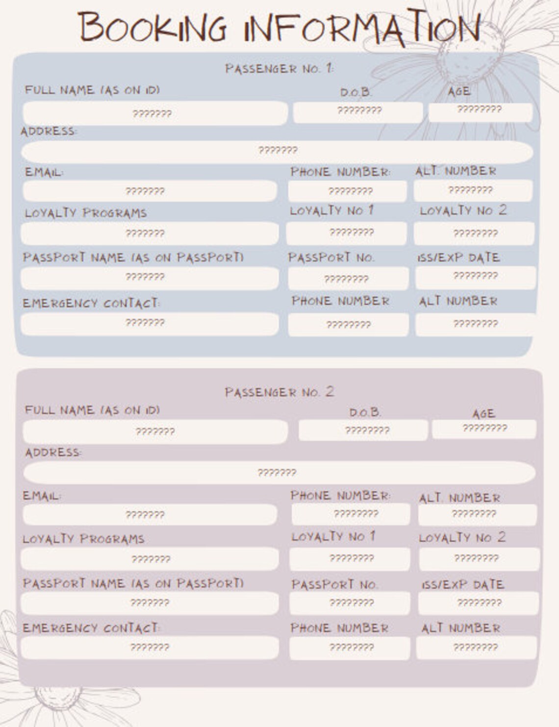 Travel Agent Booking Form Easy Fillable - Etsy