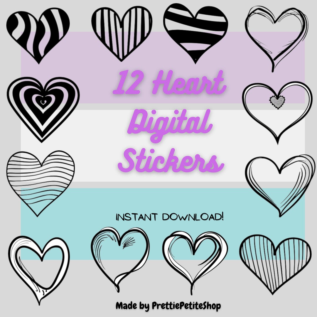 12 Transparent Heart Digital Stickers - Etsy