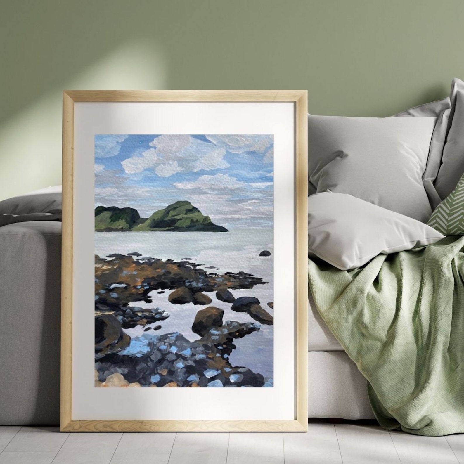 Irish Coast Landscape Art Print, Giant's Causeway Painting, Ireland ...