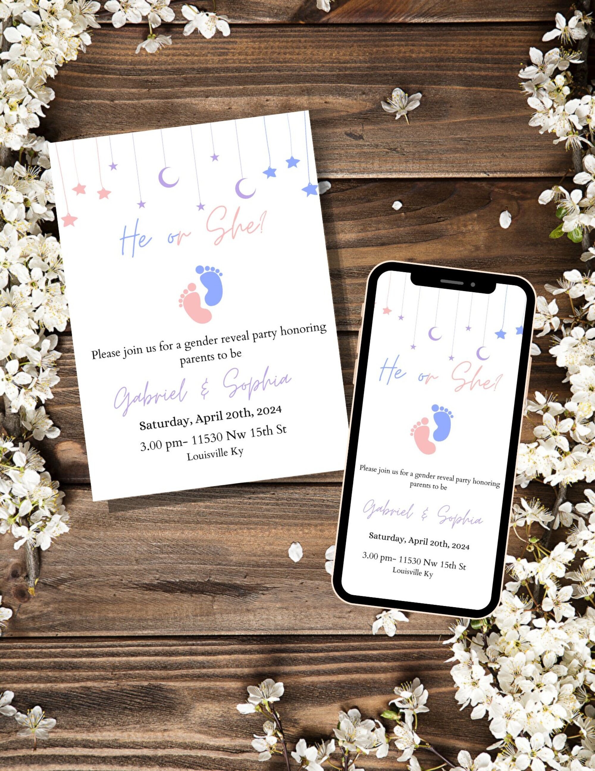 Gender Reveal Invitation Template, Modern Gender Reveal Party Invite ...