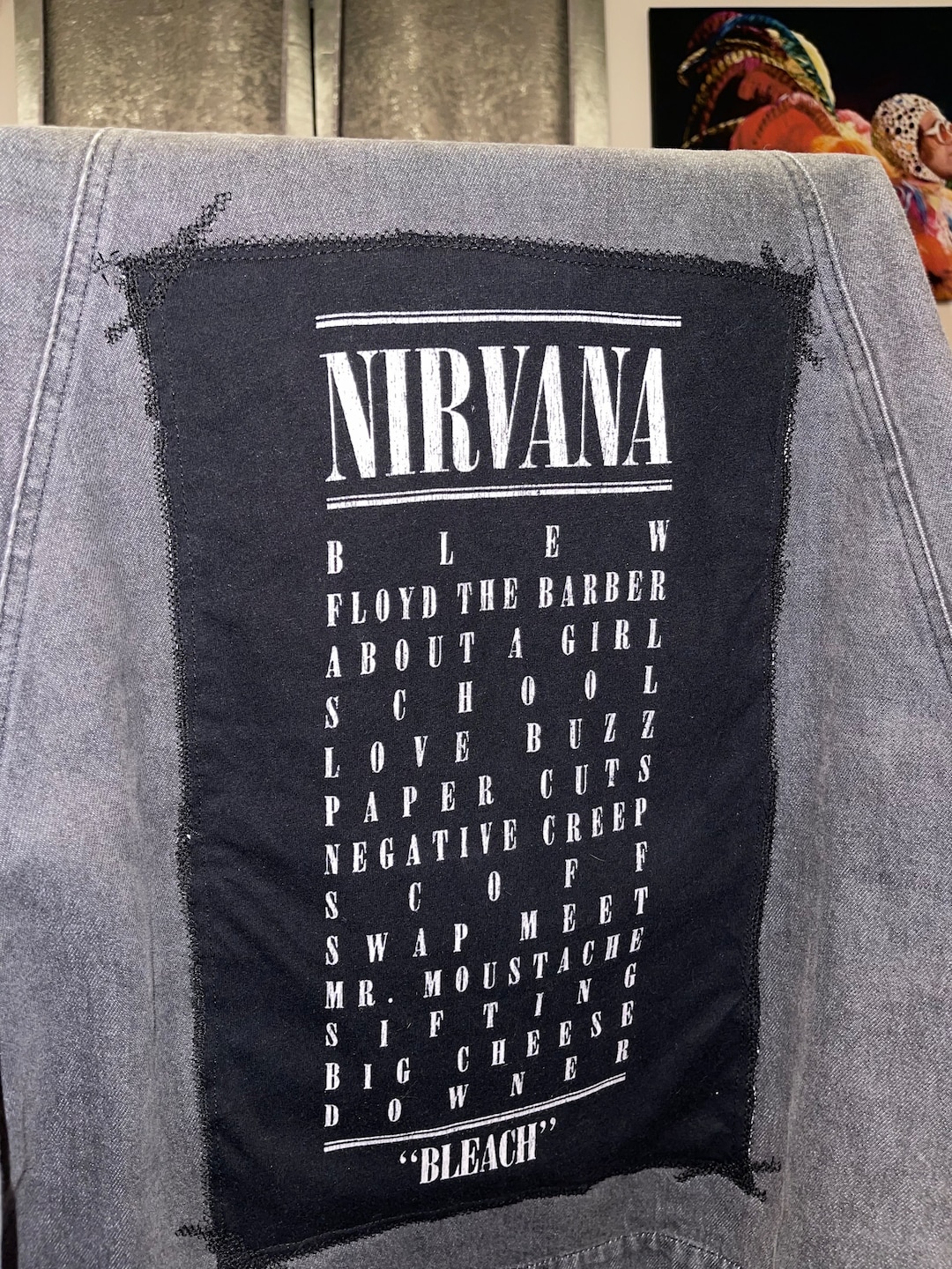 Vintage Band Tee Sewn on Back of Oversized Grey/black Denim Oversized ...