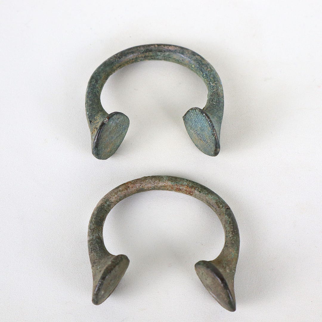 Manilla Currency Bangle Bracelet Pair West African Okpoho Type Bronze 3 ...