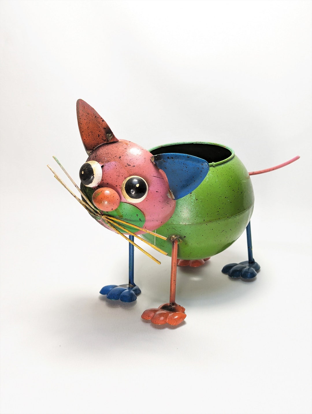Sheet Metal Cat Planter Vintage 8 Inches Long Moving Head and Tail - Etsy
