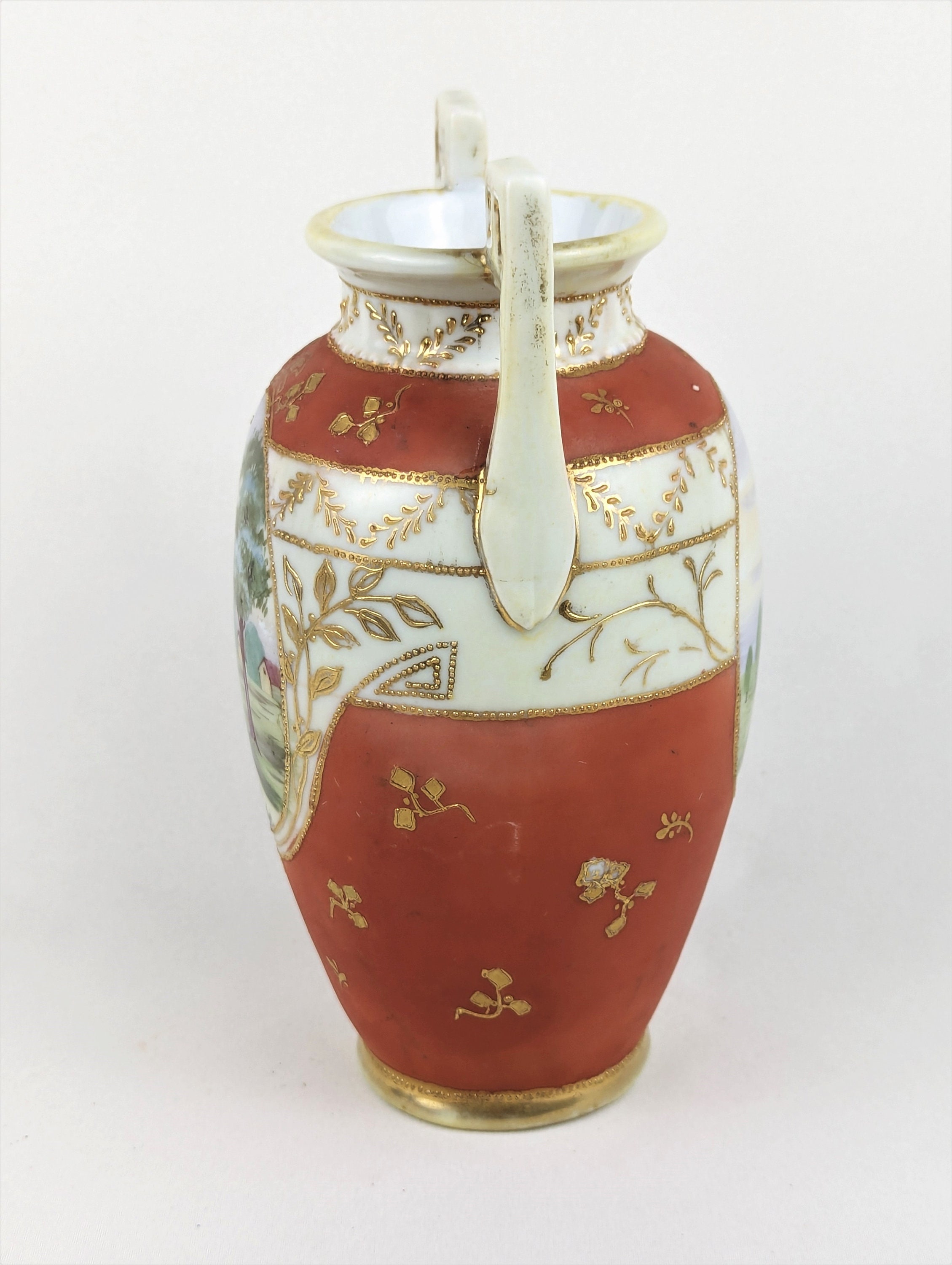 Nippon Morimura Antique Porcelain Vase With Handles and Green Wreath ...