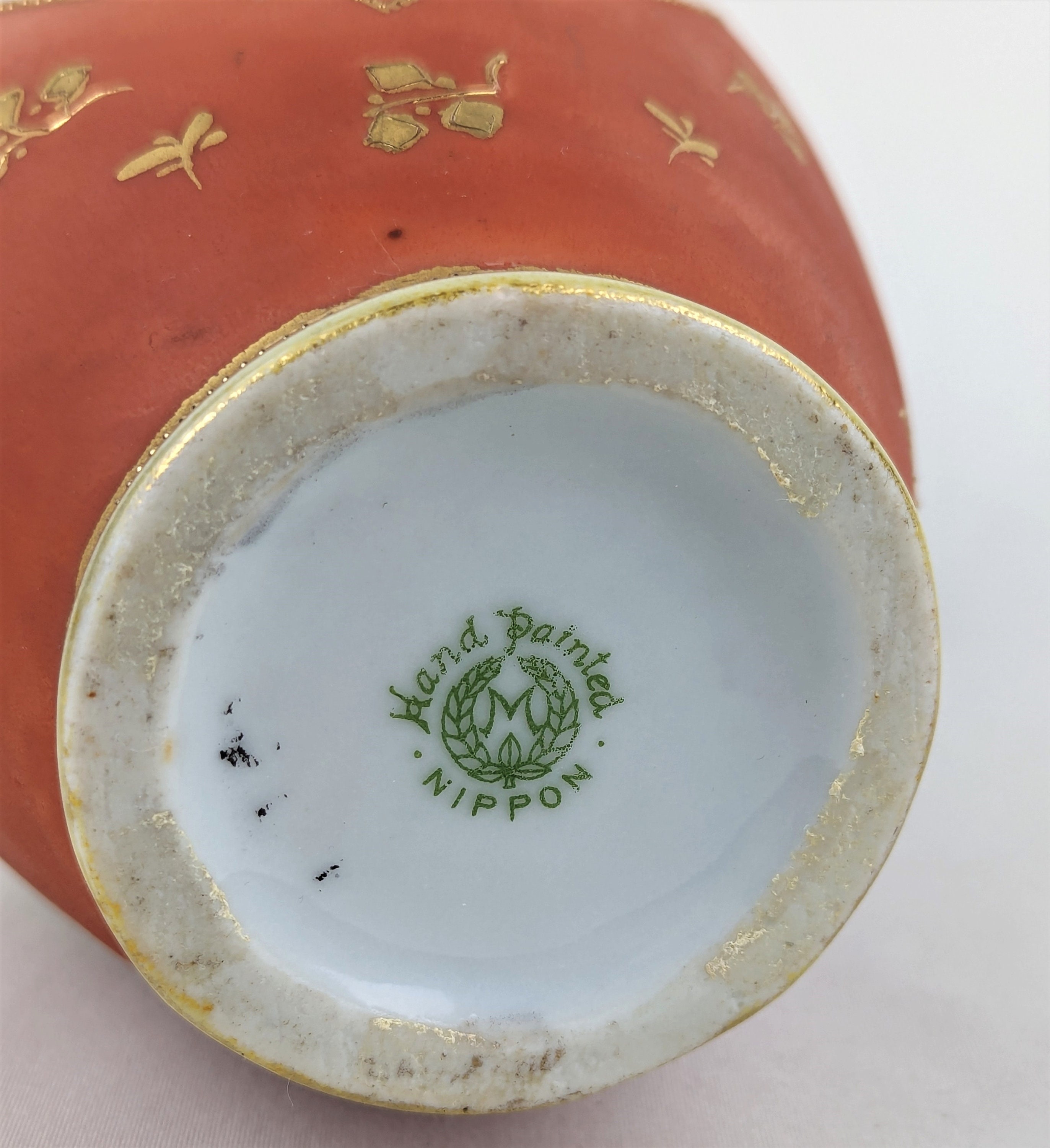 Nippon Morimura Antique Porcelain Vase With Handles and Green Wreath ...