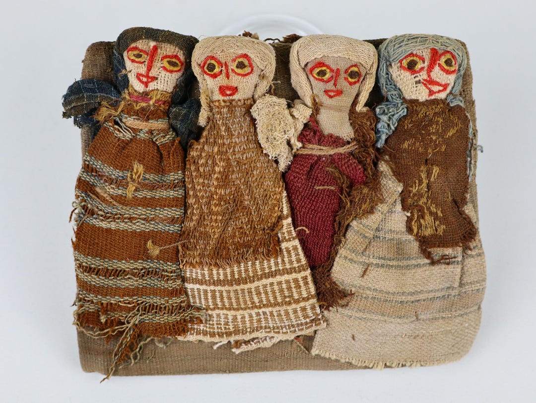 Peruvian Calchany 4 Textile Burial Dolls Folk Art Hand-made 7" Wide ...