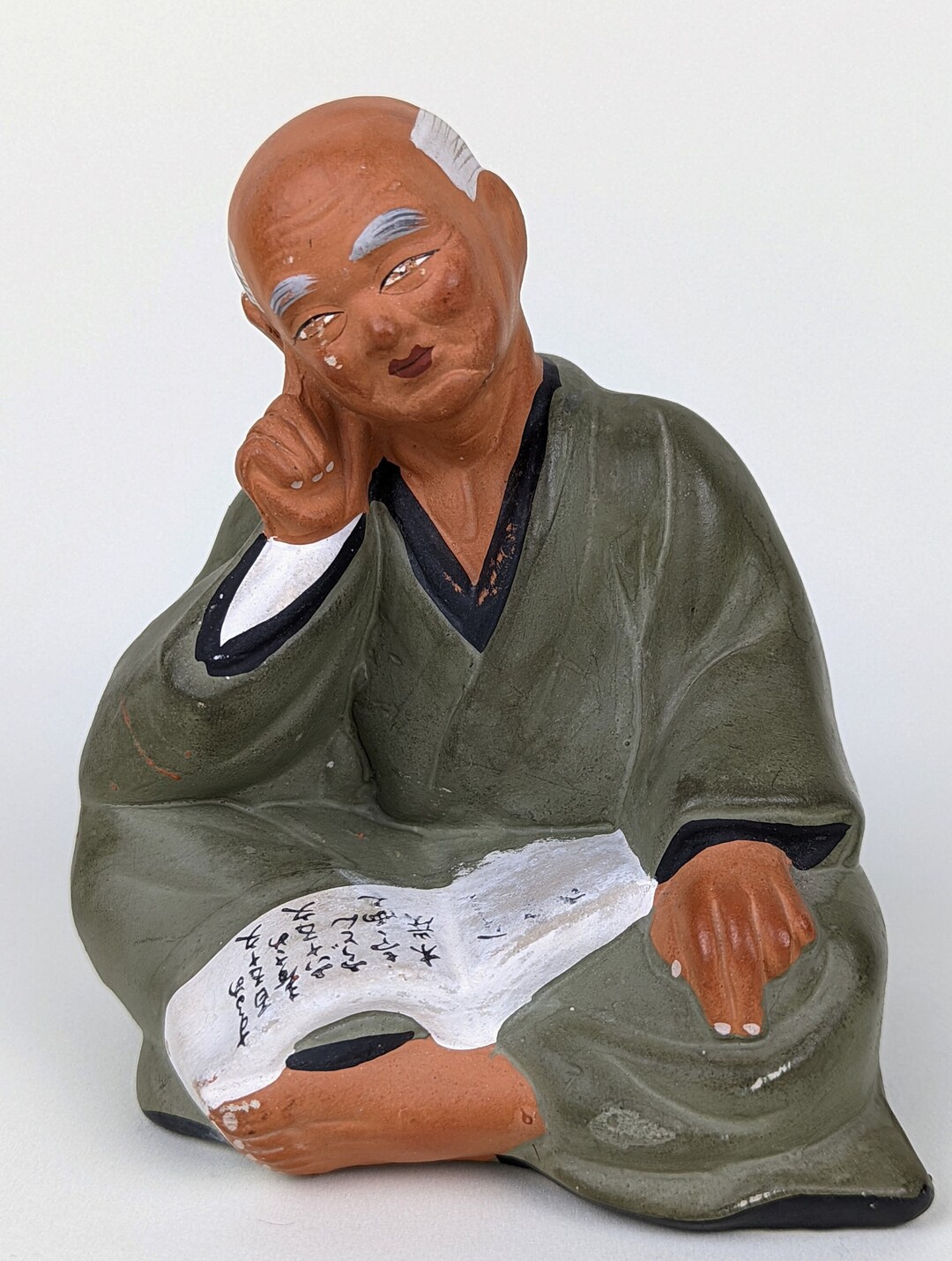 Clay Doll Japanese Sculpture of a Sitting Man With Book and Marked - Etsy