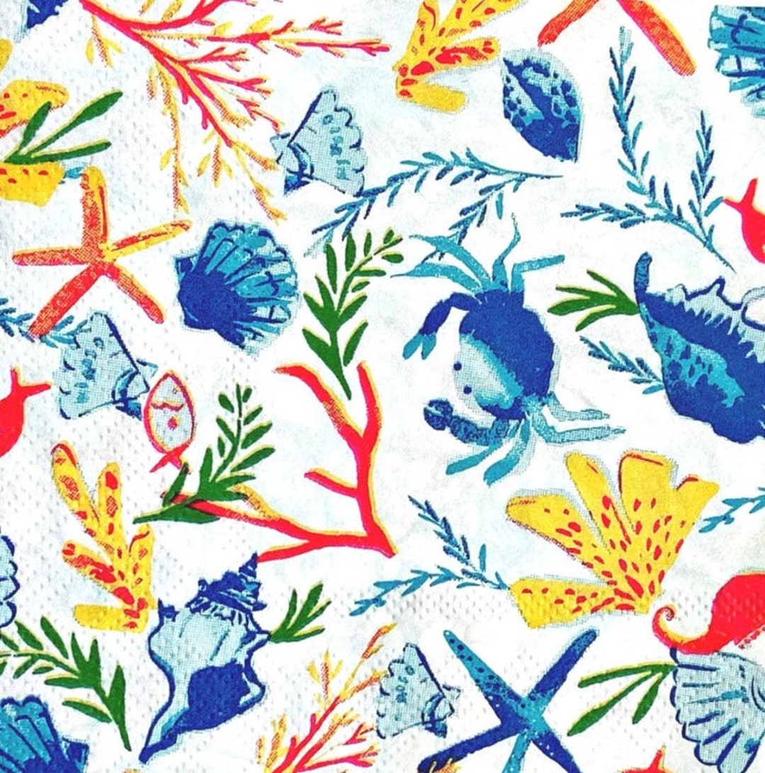 Decoupage Napkins, Ocean Life Napkin, Crab Napkin, Marine Life Napkin ...