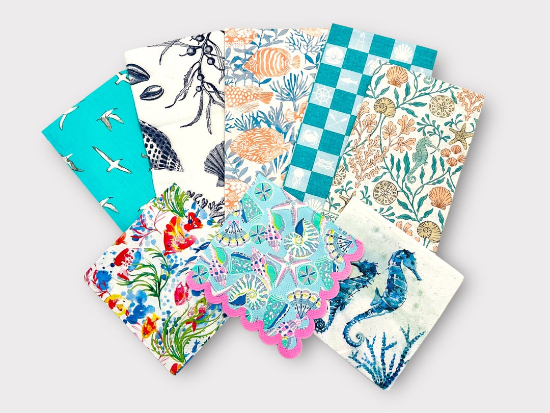 Decoupage Napkins, Coastal Bundle, Beach Napkins, Ephemera, Oyster ...