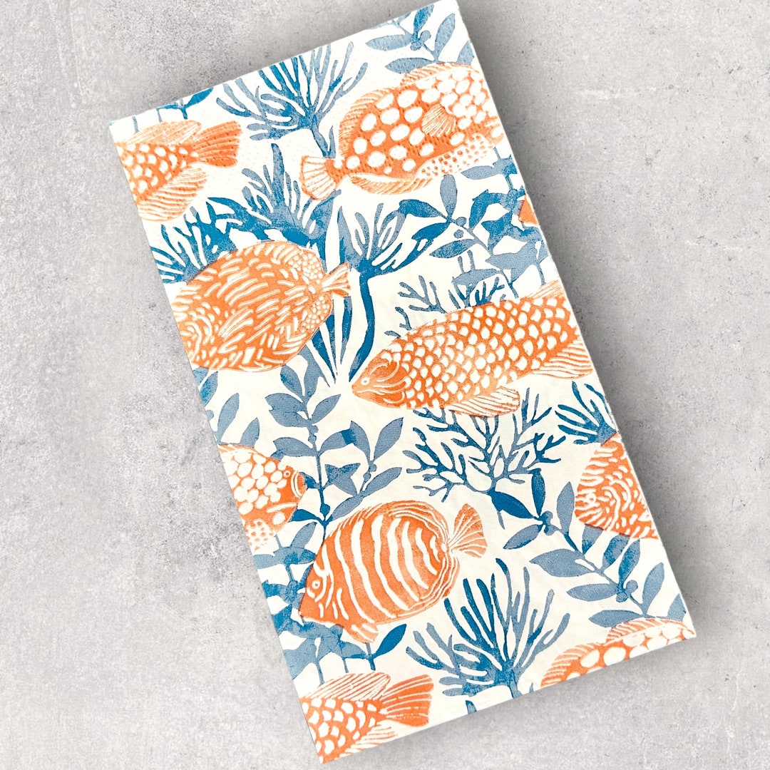 Decoupage Napkins, Ocean Fish Napkin, Blue Seaweed Craft Napkin, Oyster ...