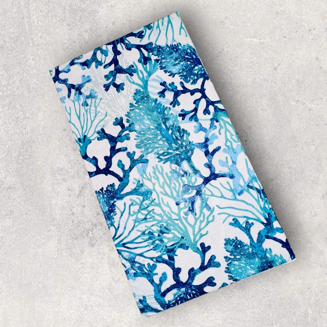 Decoupage Napkins, Blue Coral Napkin, Set of 3, Oyster Shell Decoupage ...