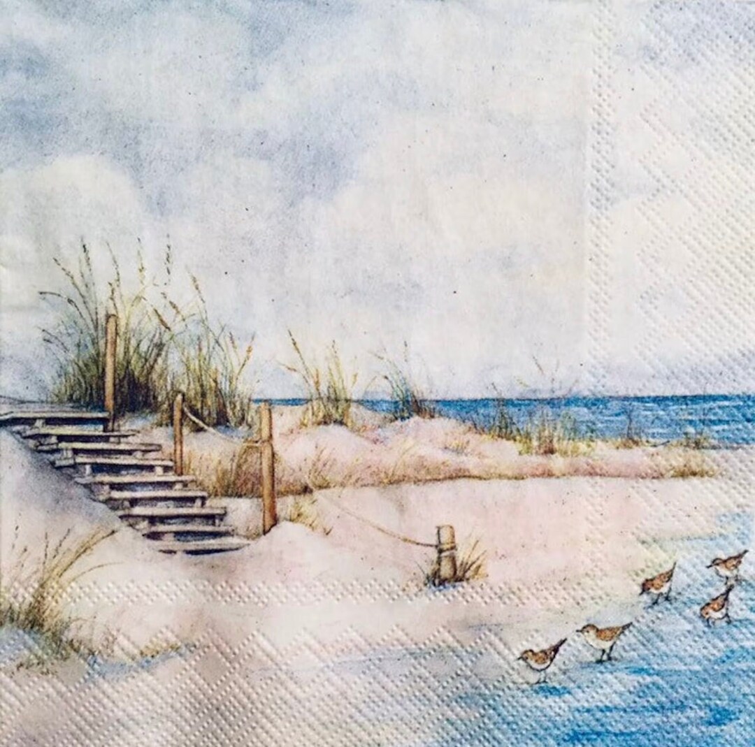 Decoupage Napkins, Beach Stairs With Sandpipers Napkin, Beach Napkin ...