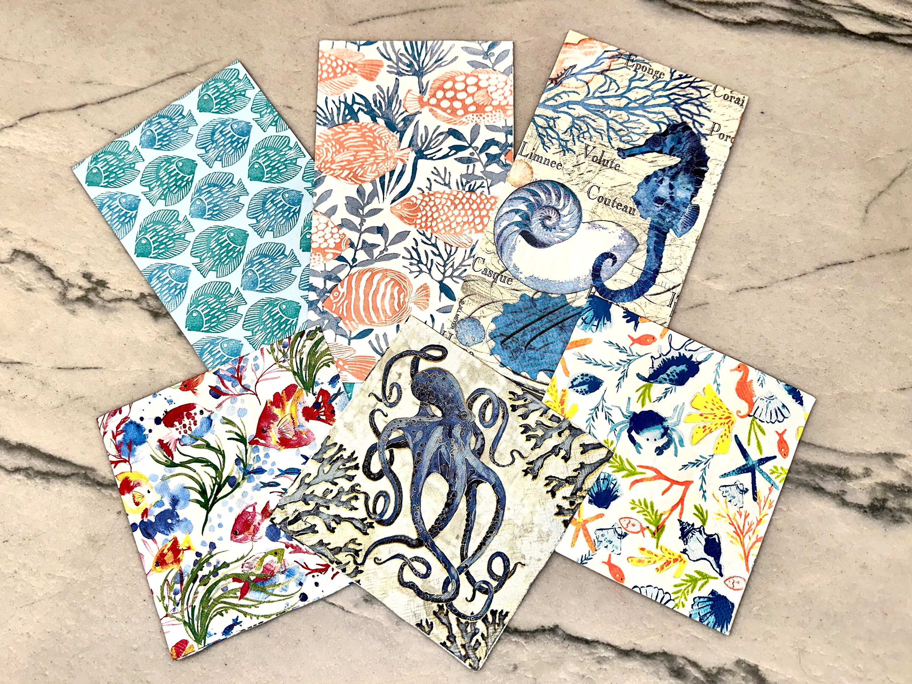 Decoupage Napkins, Ocean Life Bundle, Beach Napkins, Ephemera, Oyster ...