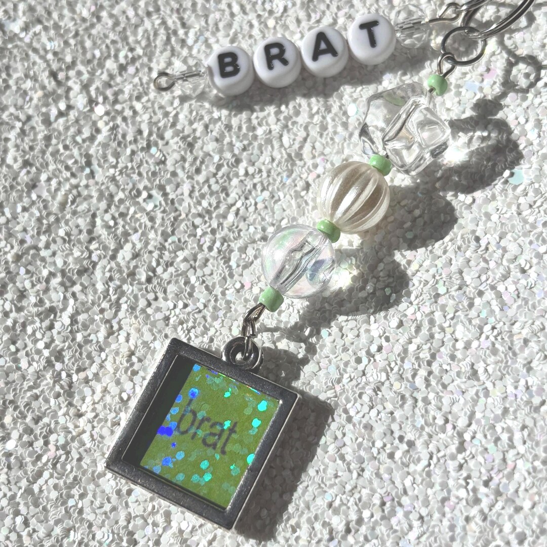 Holographic ‘brat’ Inspired Keychain | Glittery Charli Xcx Album Cover ...