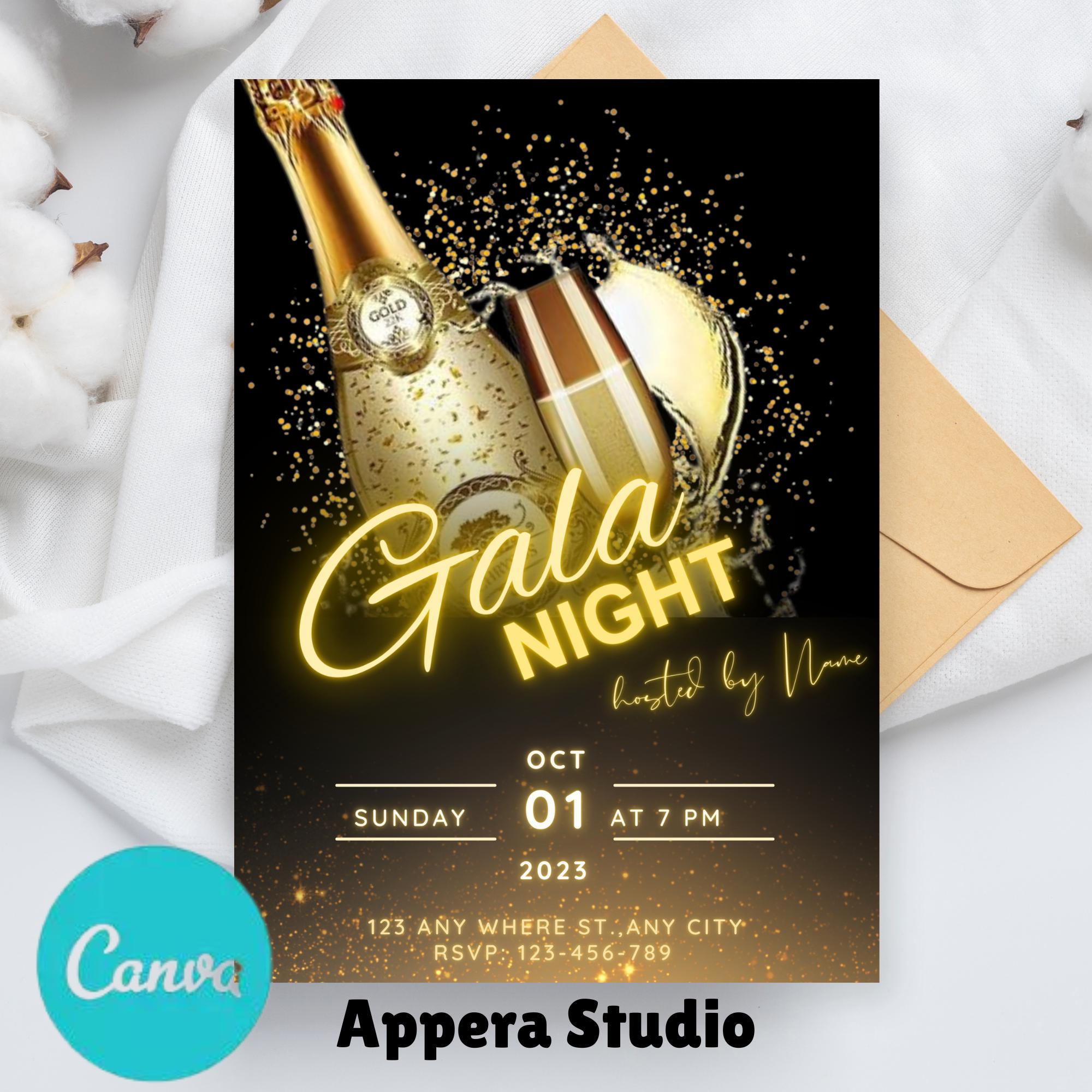 Editable Gala Night Party Invitation | Gala Fundraiser Banquet ...